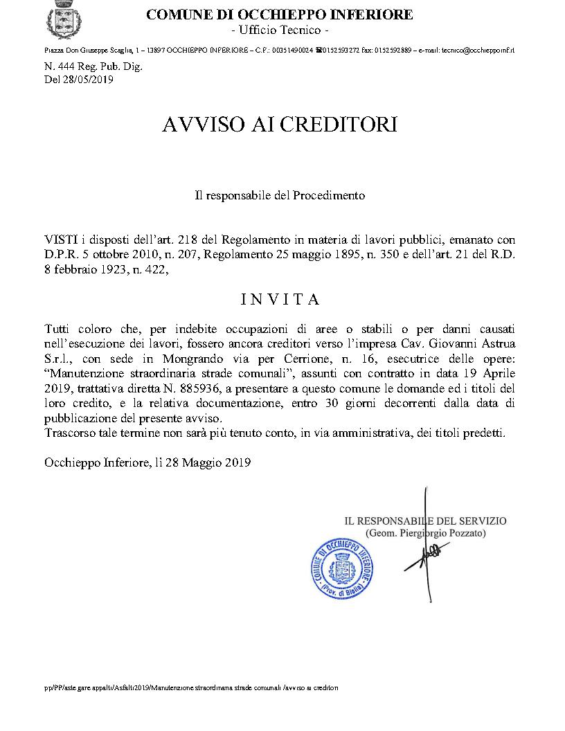 AVVISO AI CREDITORI